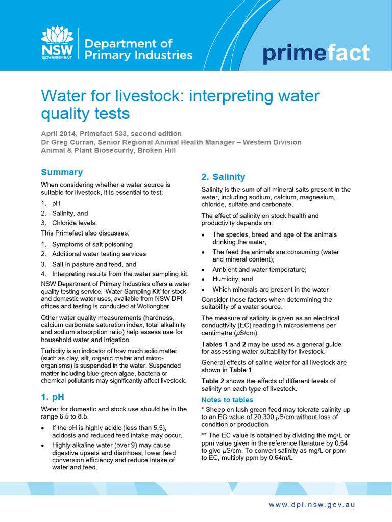 Testing Livestock Water Quality | PDF | Salinity | Salt (Chemistry)