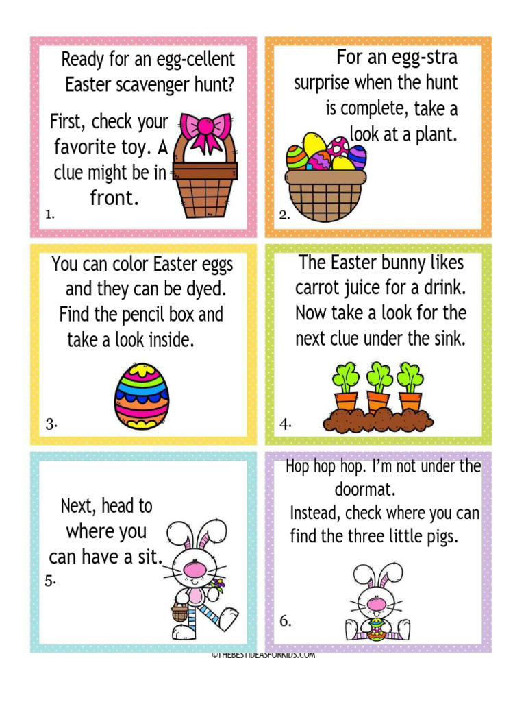Indoor Easter Scavenger Hunt Clues | PDF