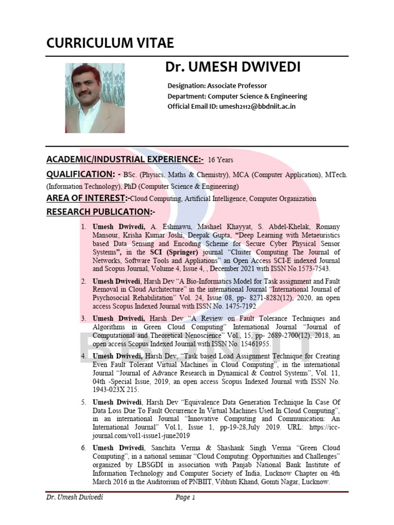 Dr. Umesh Dwivedi Resume For Website | PDF | Computing | Engineering