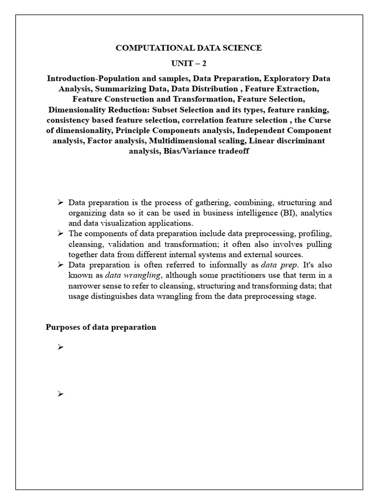 COMPUTATIONAL DATA SCIENCE - UNIT 2 | PDF | Principal Component Analysis | Machine Learning
