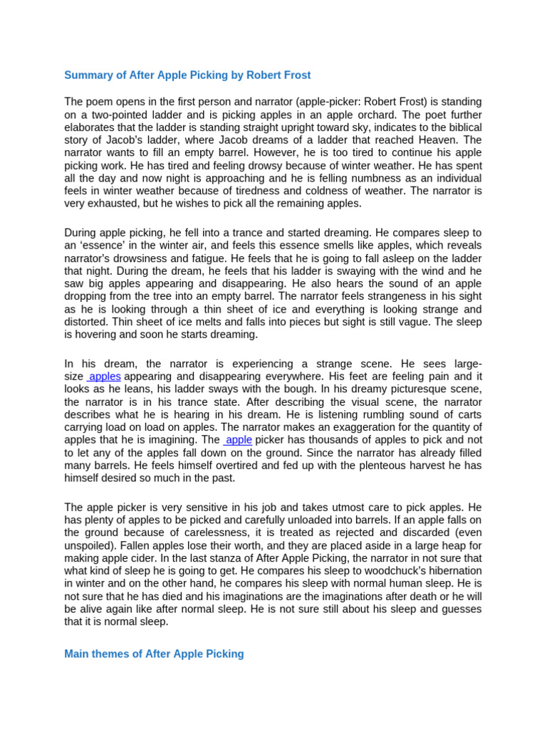 Analysis of "After Apple Picking" | PDF