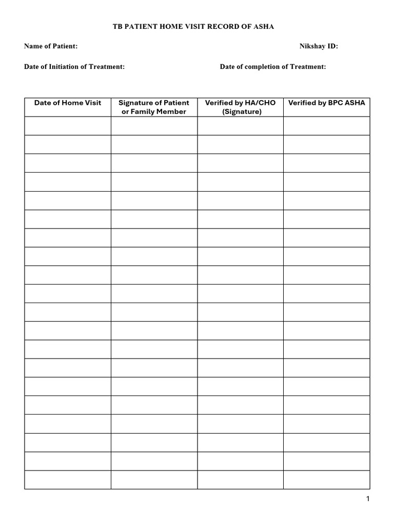 ASHA TB Patient Home Visit Record | PDF
