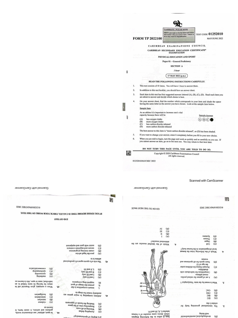 CSEC PE MayJune P1 A 2022 - Booklet | PDF