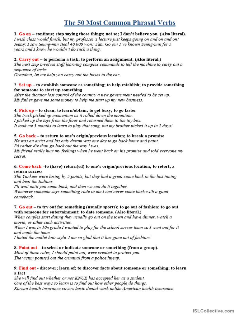 The 50 Most Common Phrasal Verbs | PDF