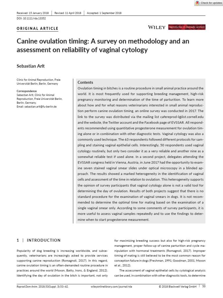 Canine Ovulation Timing A Survey On Methodology and An Assessment On ...