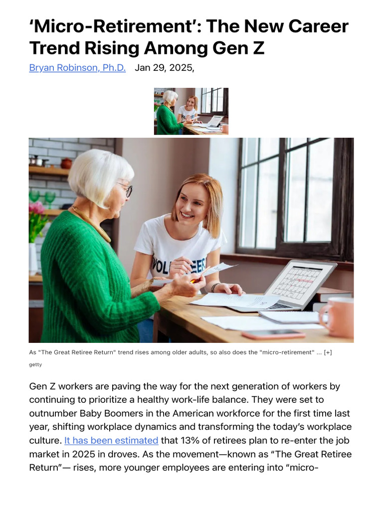 Micro-Retirement - The New Career Trend Rising Among Gen Z | PDF | Employment | Retirement
