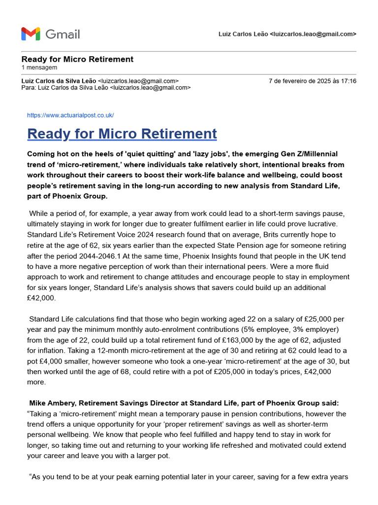 Actuarial Outpost - Ready For Micro Retirement | PDF | Retirement | Pension