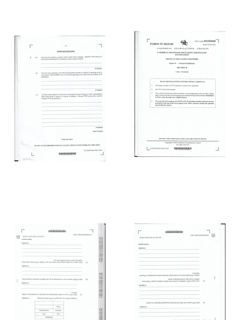 Physical Education 2023 CSEC Past Paper - Booklet | PDF