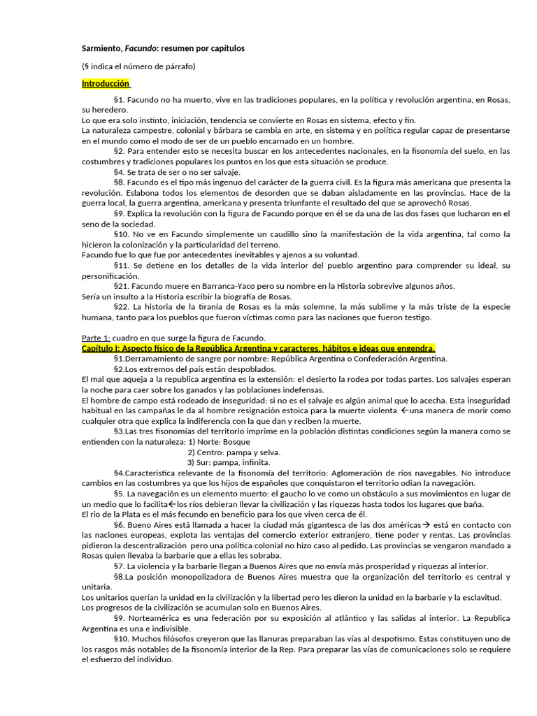 Resumen de "Facundo" por capítulos | PDF | Buenos Aires