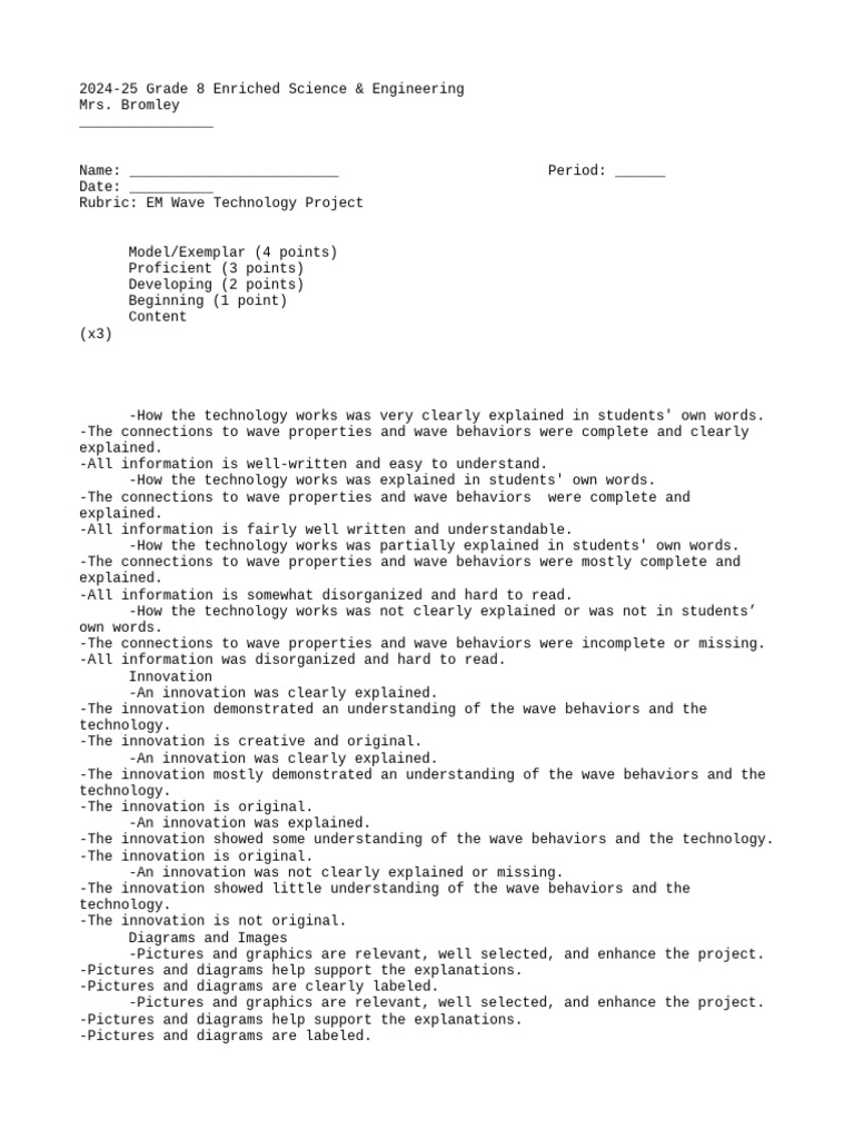 11 Rubric EM Wave Technology Project | PDF | Human Communication ...