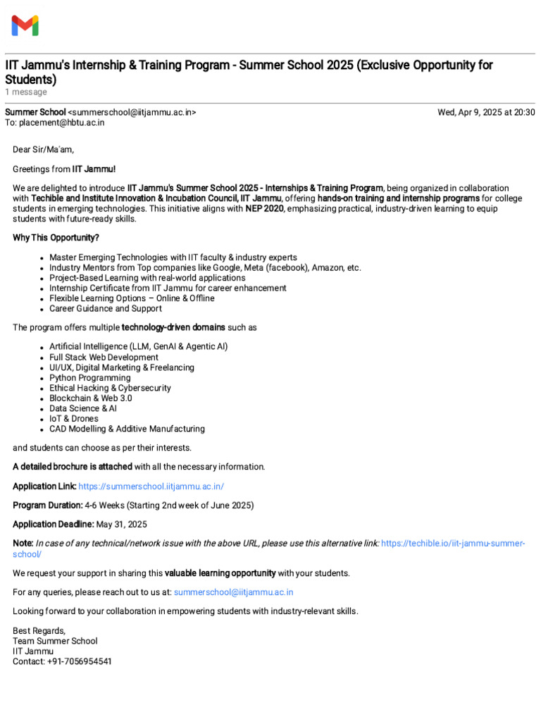 Gmail - IIT Jammu's Internship & Training Program - Summer School 2025 (Exclusive Opportunity ...