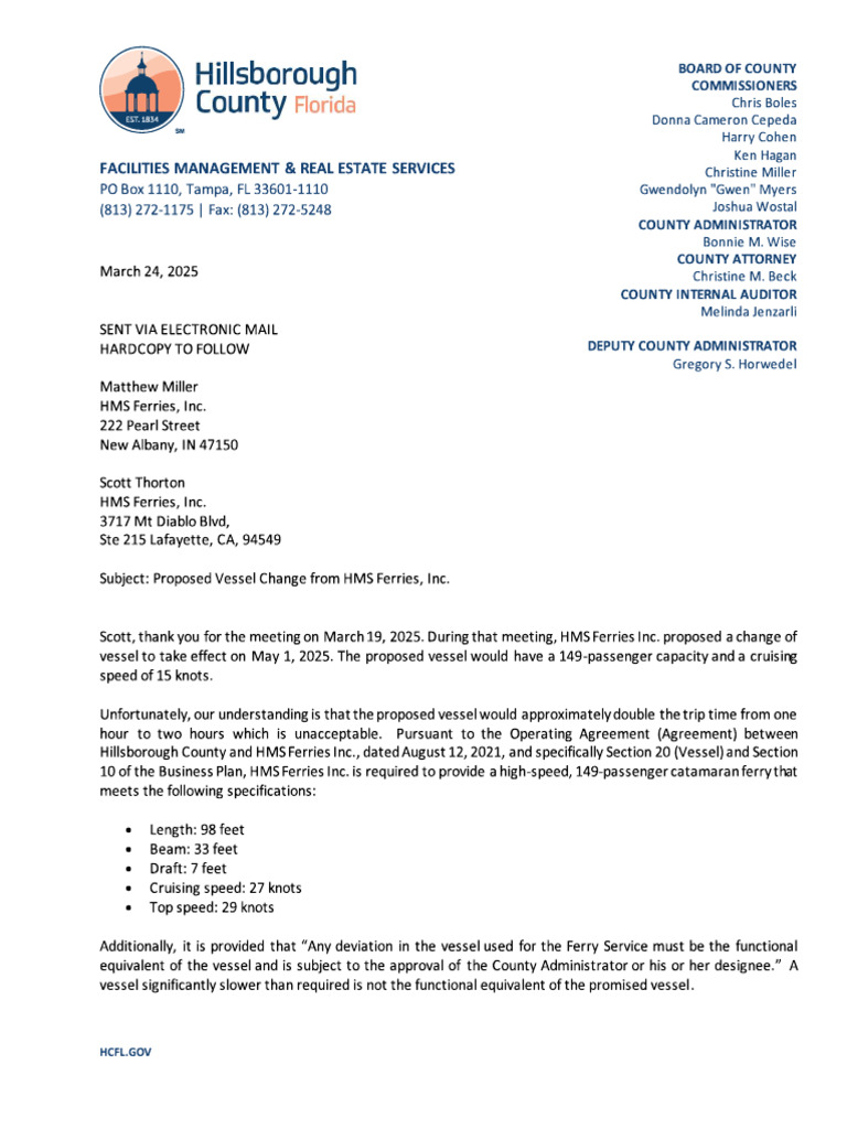 HMS Ferries, Inc. Termination Letter | PDF