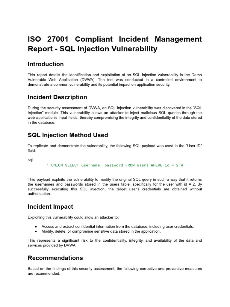 Incident ISO27001 Report | PDF | Security | Computer Security
