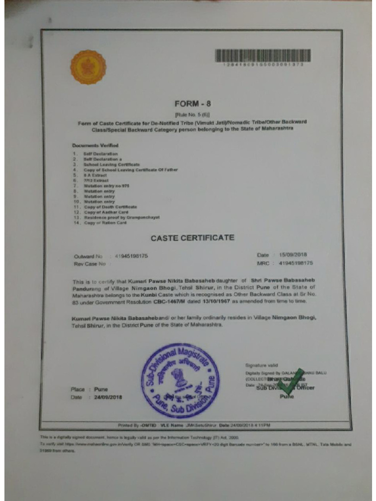 Caste Certificate | PDF