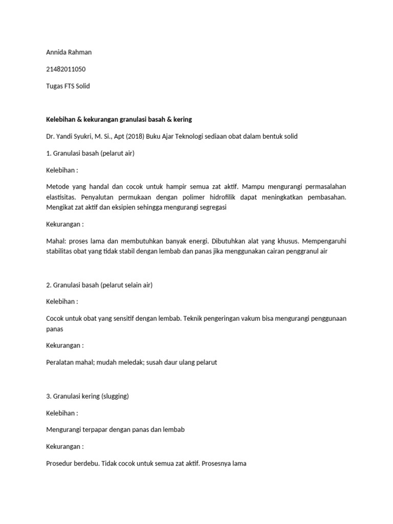 Annida Rahman - Fts Solid - Granulasi Basah & Kering | PDF