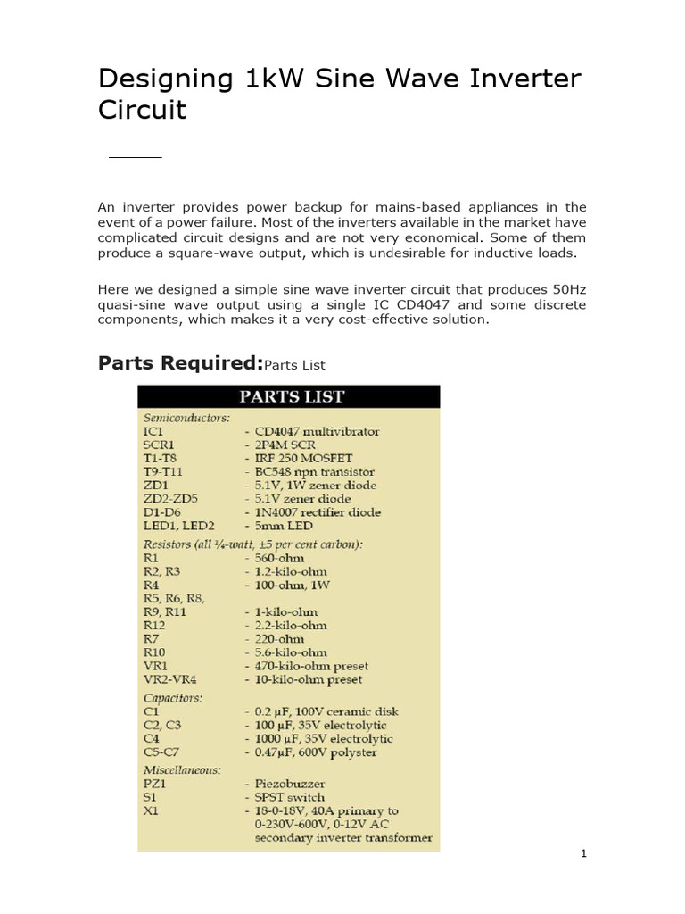 1kW Sine Wave Inverter Design Guide | PDF | Power Inverter | Electrical ...