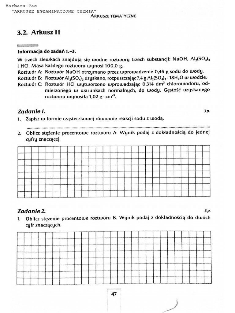 Roztwory Wodne Arkusz II - Pac Arkusze | PDF