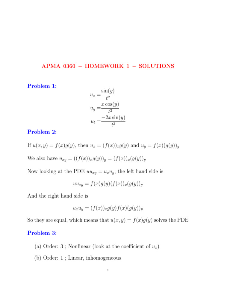 APMA 0360 Homework 1 Solutions | PDF | Partial Differential Equation ...