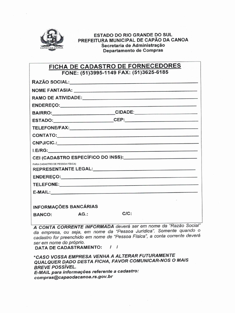 Ficha Cadastral Fornecedores | PDF