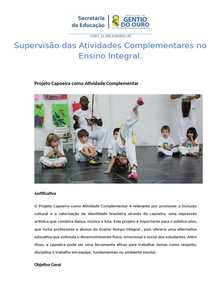 Projeto Capoeira Como Atividade Complementar | PDF | Aprendizado | Xadrez