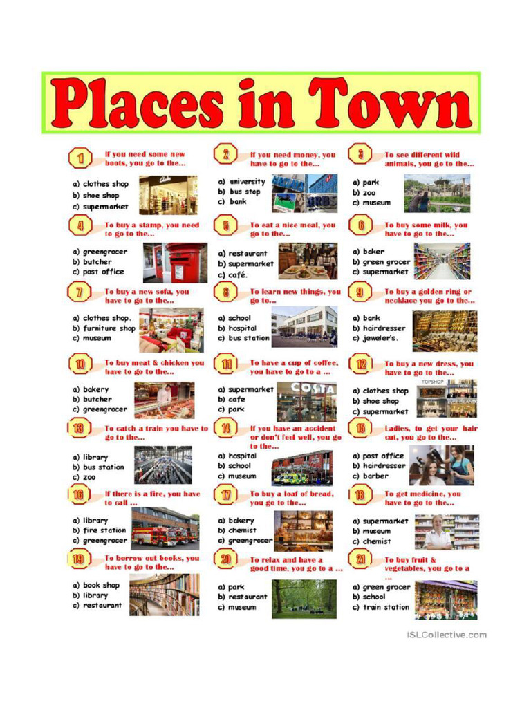 1c Places in Town Worksheet | PDF