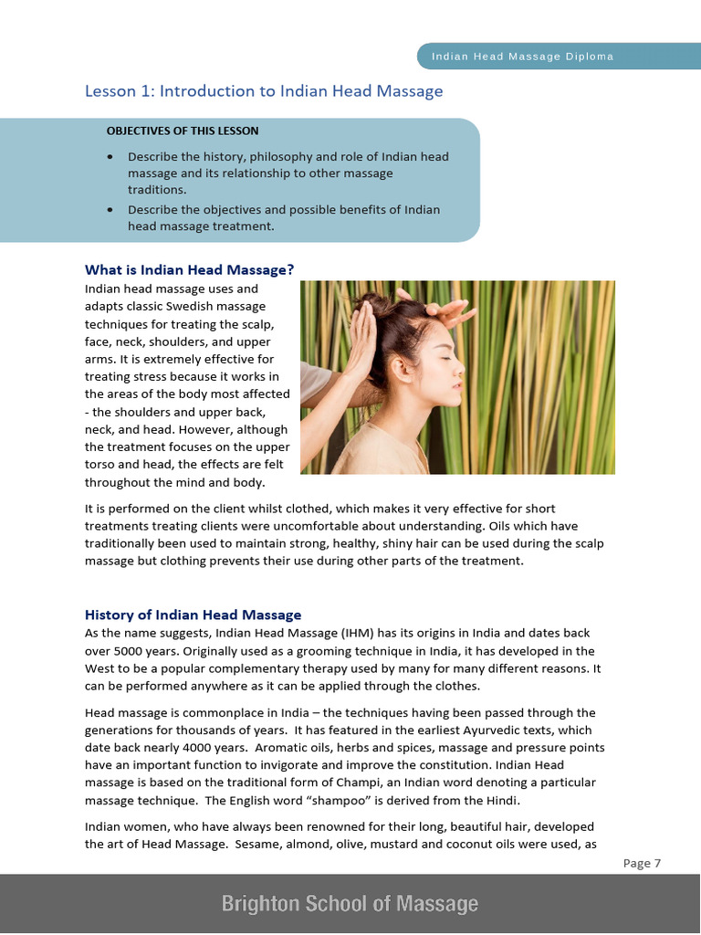 Overview of Indian Head Massage Techniques | PDF | Ayurveda | Massage