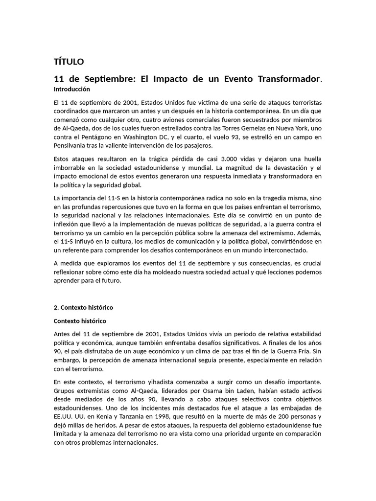 11 de Septiembre El Impacto de un Evento Transformador | PDF | Ataques ...