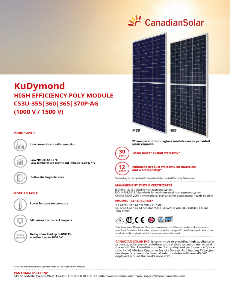 Canadian Solar Panel Specifications | PDF | Solar Panel | Electrical ...