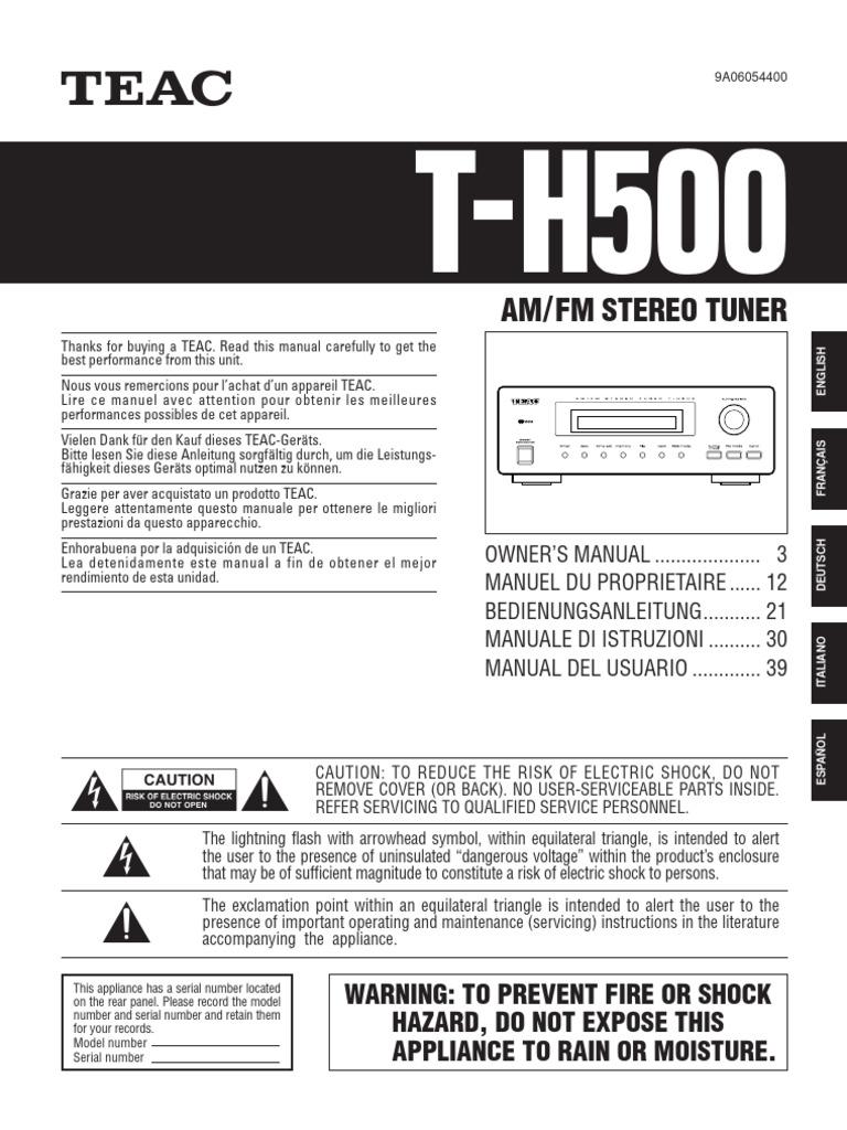 Teac TH500 UsMan (EN) | PDF | Frequency Modulation | Electrical Connector