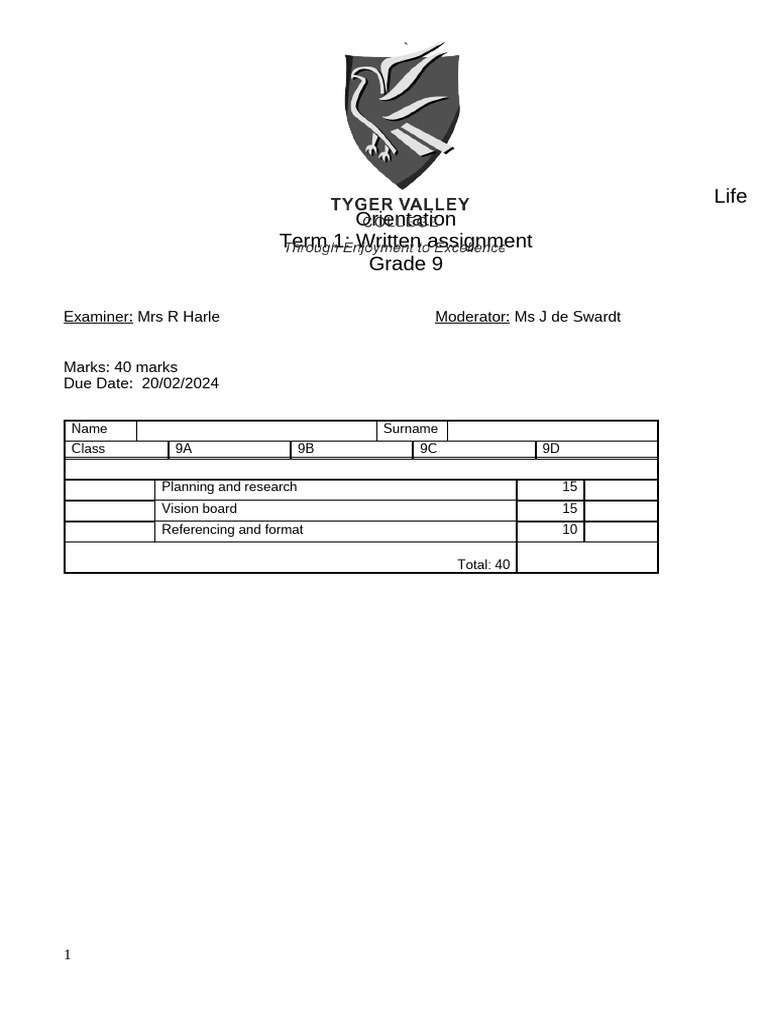 GR 9 Assignment T1 | PDF