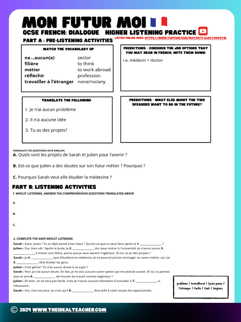 Year 9 Test 2- GCSE-French-Listening-Practice-HIGHER-Mon-Futur-Moi ...