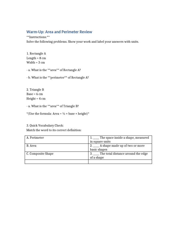Warm-Up Area Perimeter | PDF