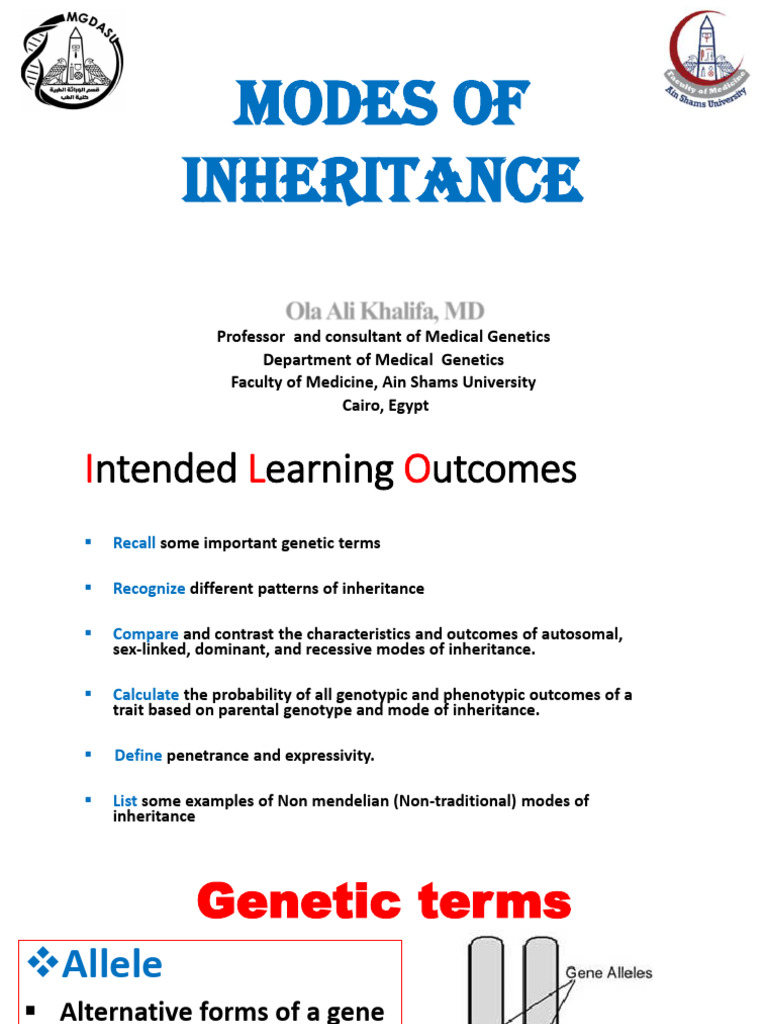 Modes of Inheritance - Doctor Pediatrics - Prof - Ola Khalifa - 4.2025 | PDF | Dominance ...