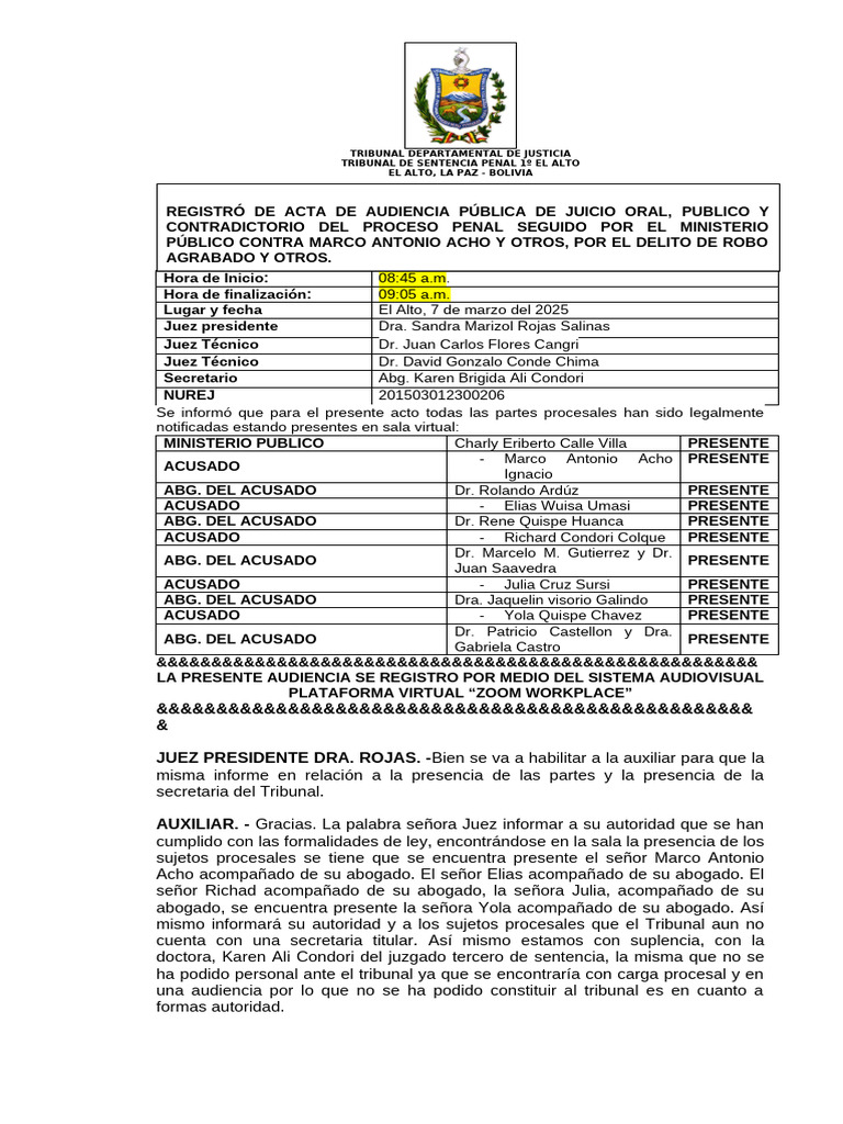 MP ACTA MARCO A. ACHO 7 DE MARZO 2025 | PDF | Abogado | Fiscal