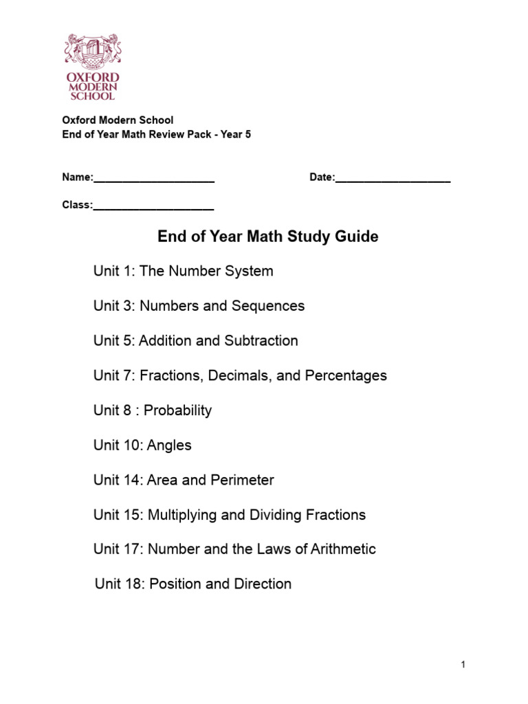 Year 5 Math Review Guide | PDF | Multiplication | Numbers