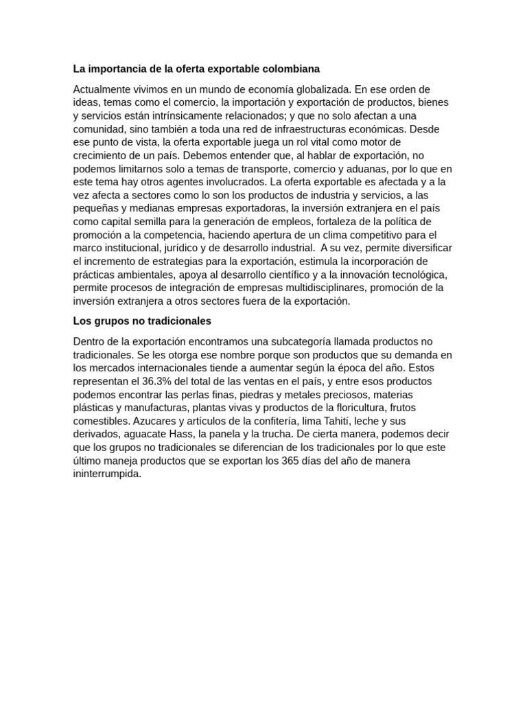 Importancia de la oferta exportable en Colombia | PDF