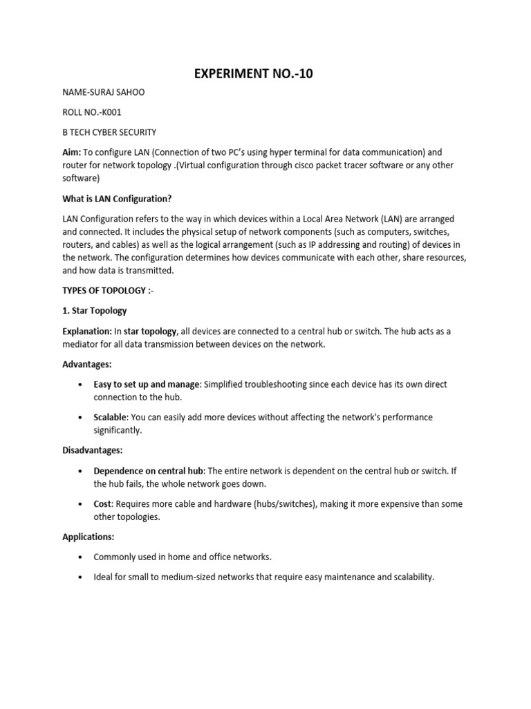SURAJ SAHOO - K001 - eWS EXP 10 | PDF | Computer Network | Network Topology