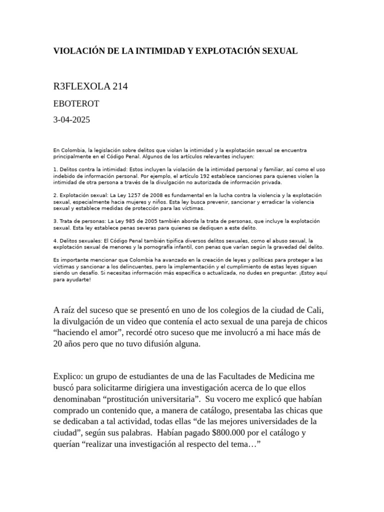 VIOLACIÓN DE LA INTIMIDAD Y EXPLOTACIÓN SEXUAL REFLEXOLA 214 | PDF | Adquisición (prostitución ...