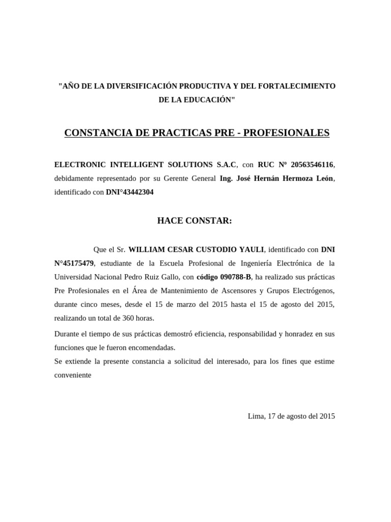 CONSTANCIA PRE- PRACT | PDF