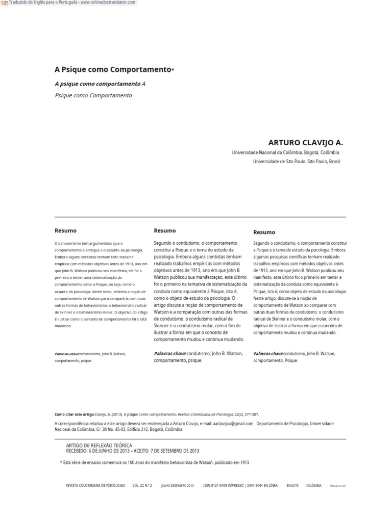 Comportamento e Psique no Behaviorismo | PDF | Behaviorismo | Comportamento