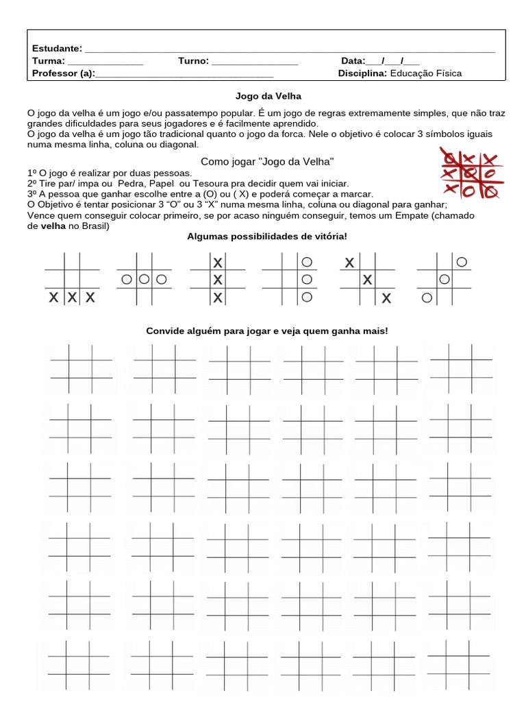 Brincadeiras e Jogos - Jogo da Velha | PDF