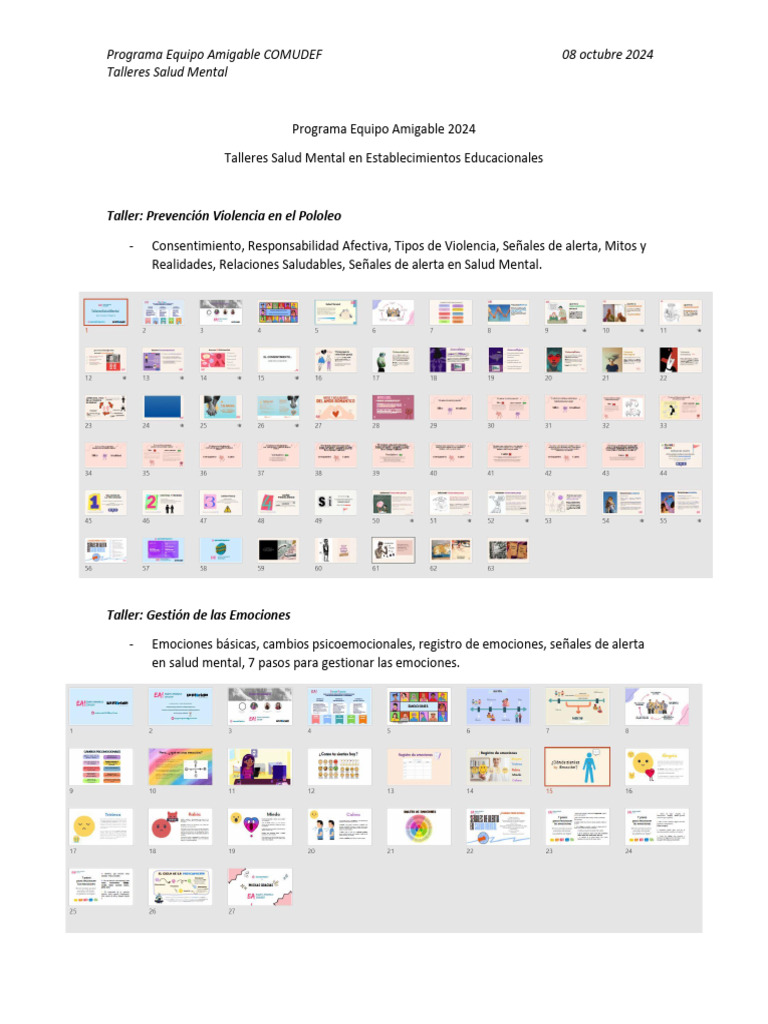 TALLERES Programa Equipo Amigable 2024 | PDF | Suicidio | Violencia