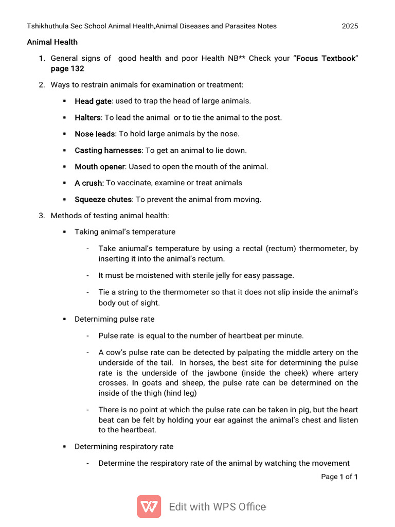 Animal Health and Disease Management Notes | PDF | Infection | Sheep