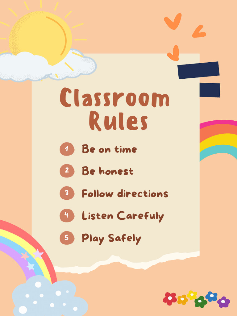 Pink Abstract Illustrated Classroom Rules Poster | PDF