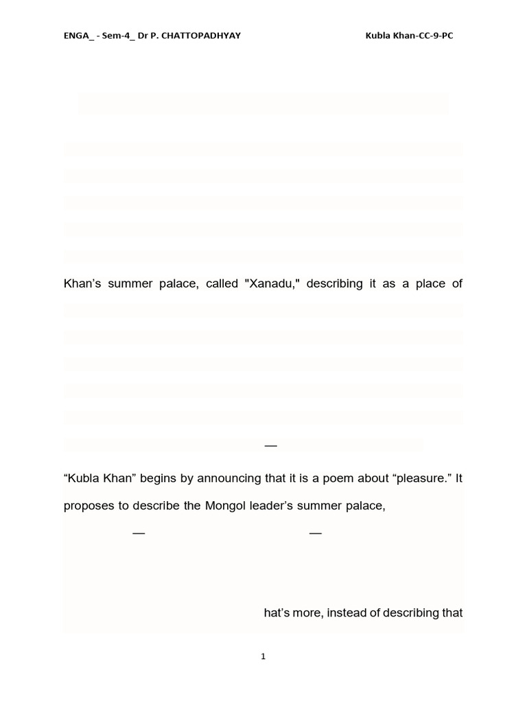 Analysis of Coleridge's Kubla Khan | PDF | Poetry