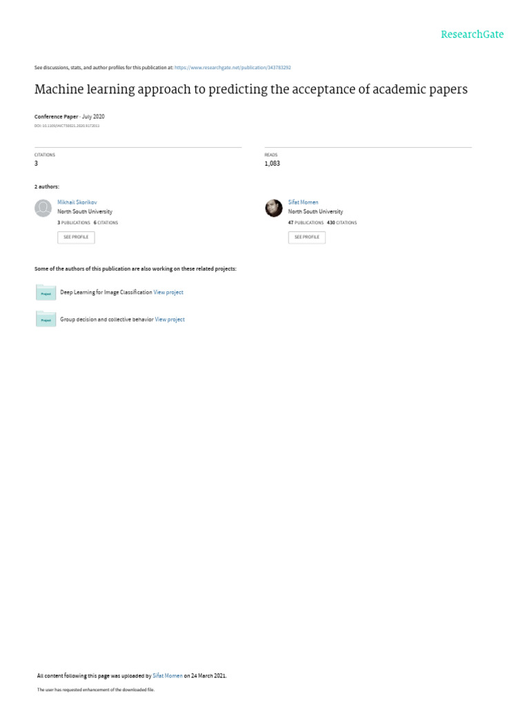 Machine Learning Approach To Predicting The Acceptance | PDF | Machine ...