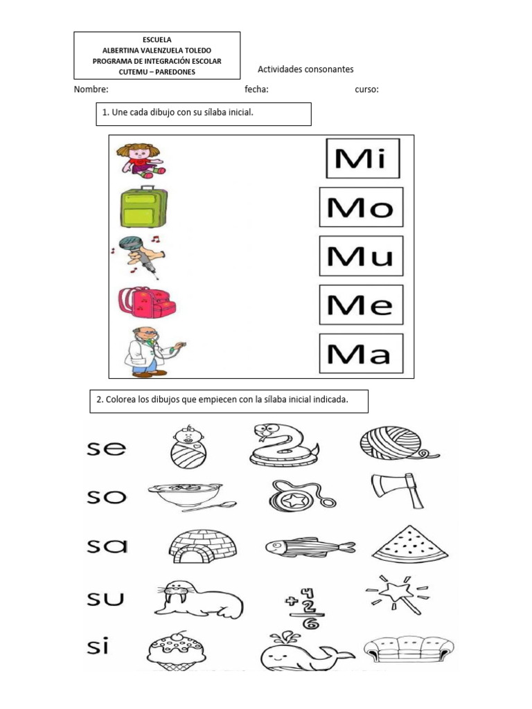Actividades Consonantes y Vocales .... | PDF