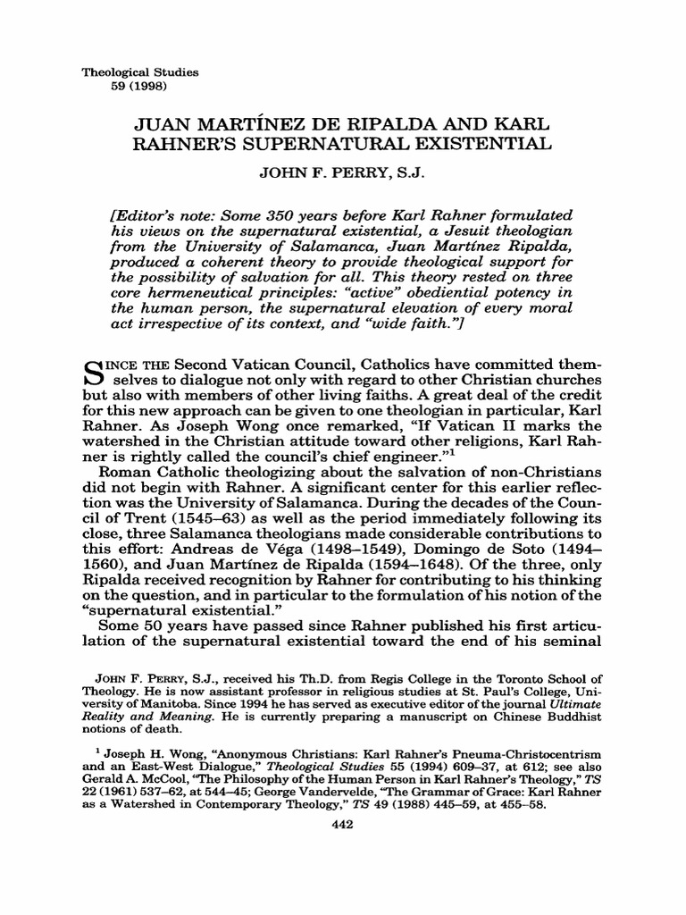 Juan Martinez de Ripalda and Karl Rahners Supernatural Existential (Perry, J. F) | PDF | Faith ...