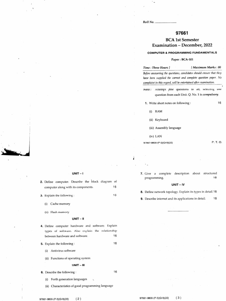 BCA Dec 2022 Papers | PDF