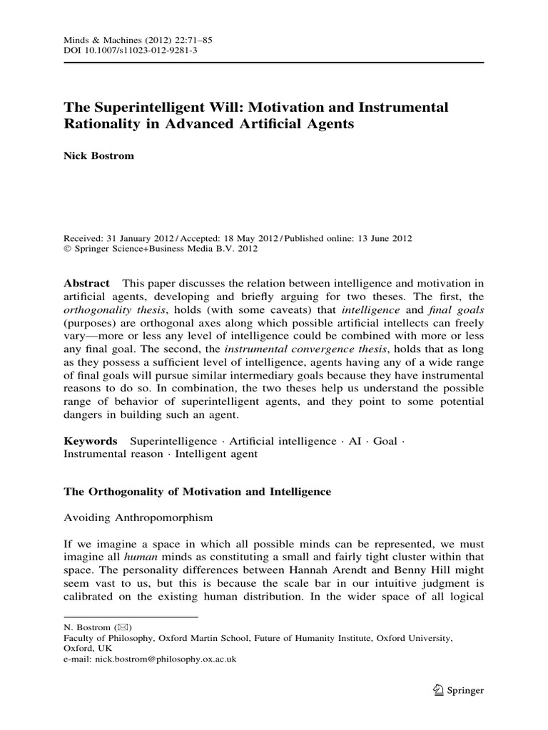 The Superintelligent Will. Motivation and Instrumental | PDF ...